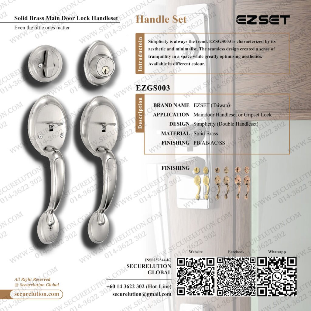 EZSET (Taiwan) | Solid Brass Main Door Lock Handleset