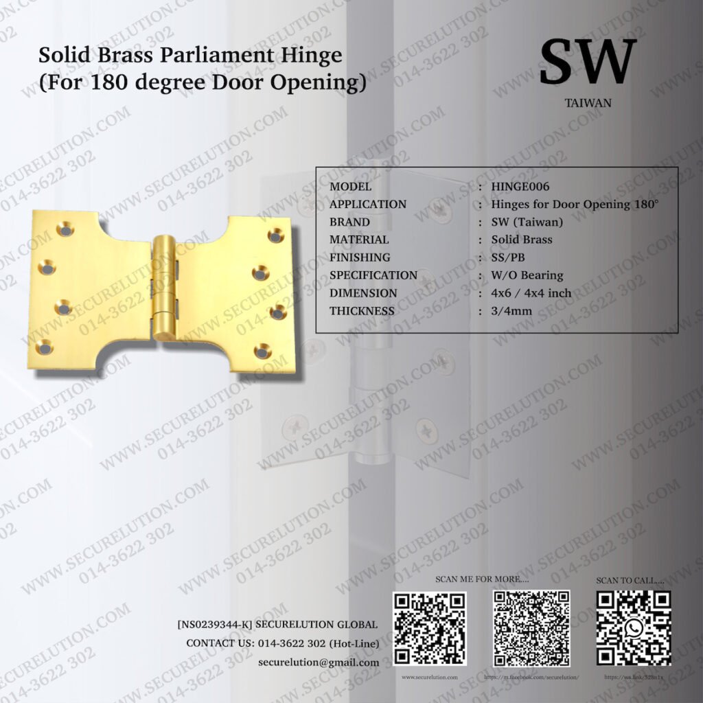 Securelution Global | Solid Brass Parliament Hinge (For 180 Degree Door Opening)