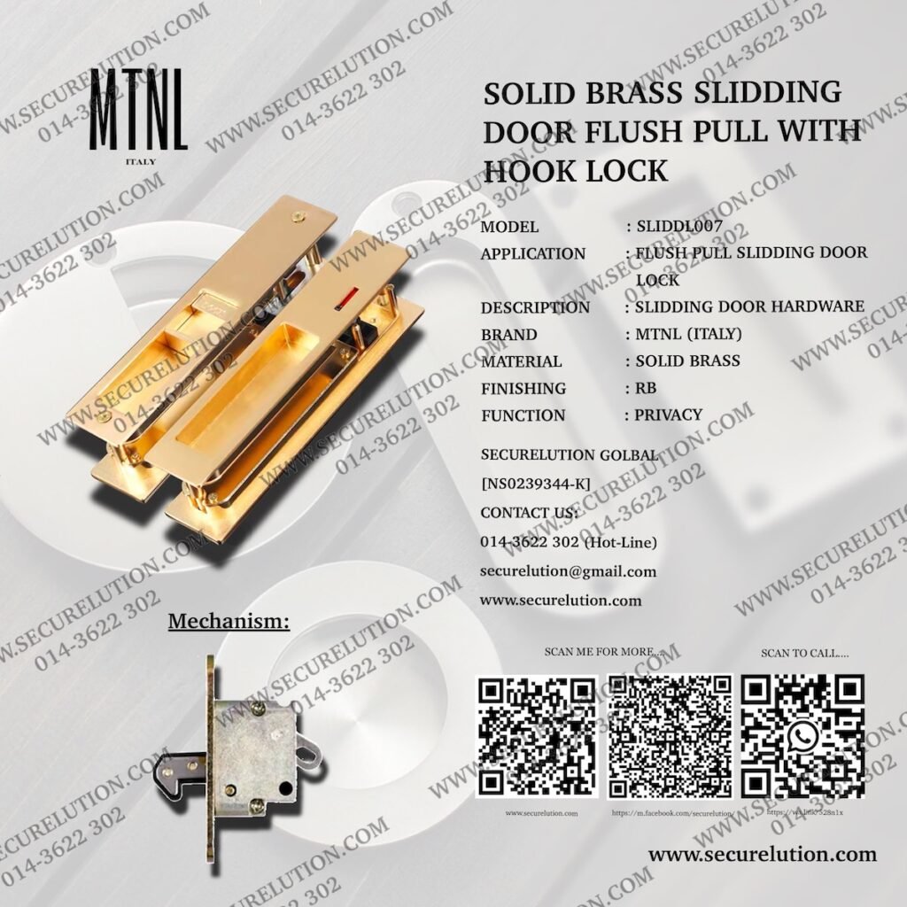 Securelution Global | Solid Brass Sliding Door Flush Pull With Hook Lock