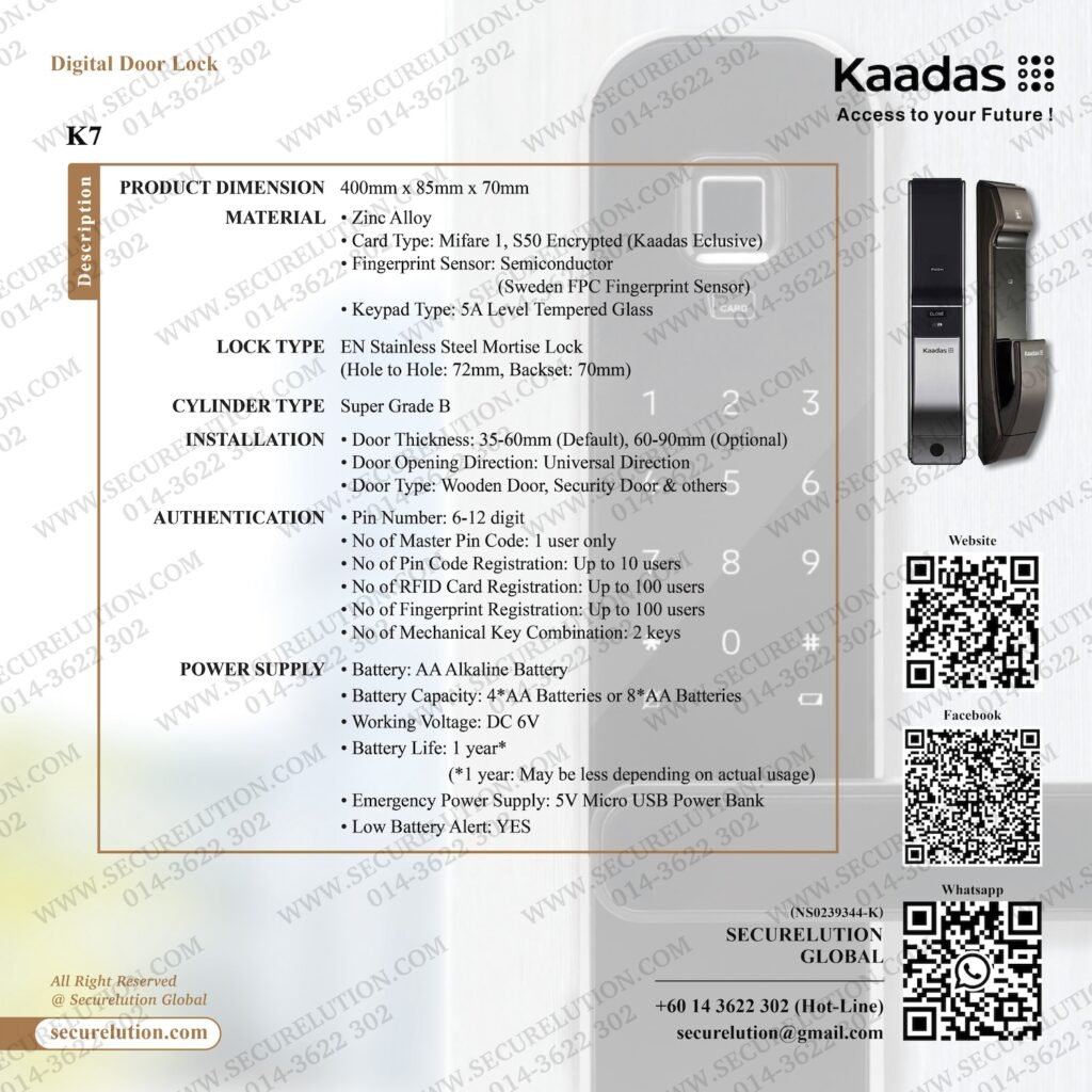 Securelution Global | Kaadas K7 Digital Lock